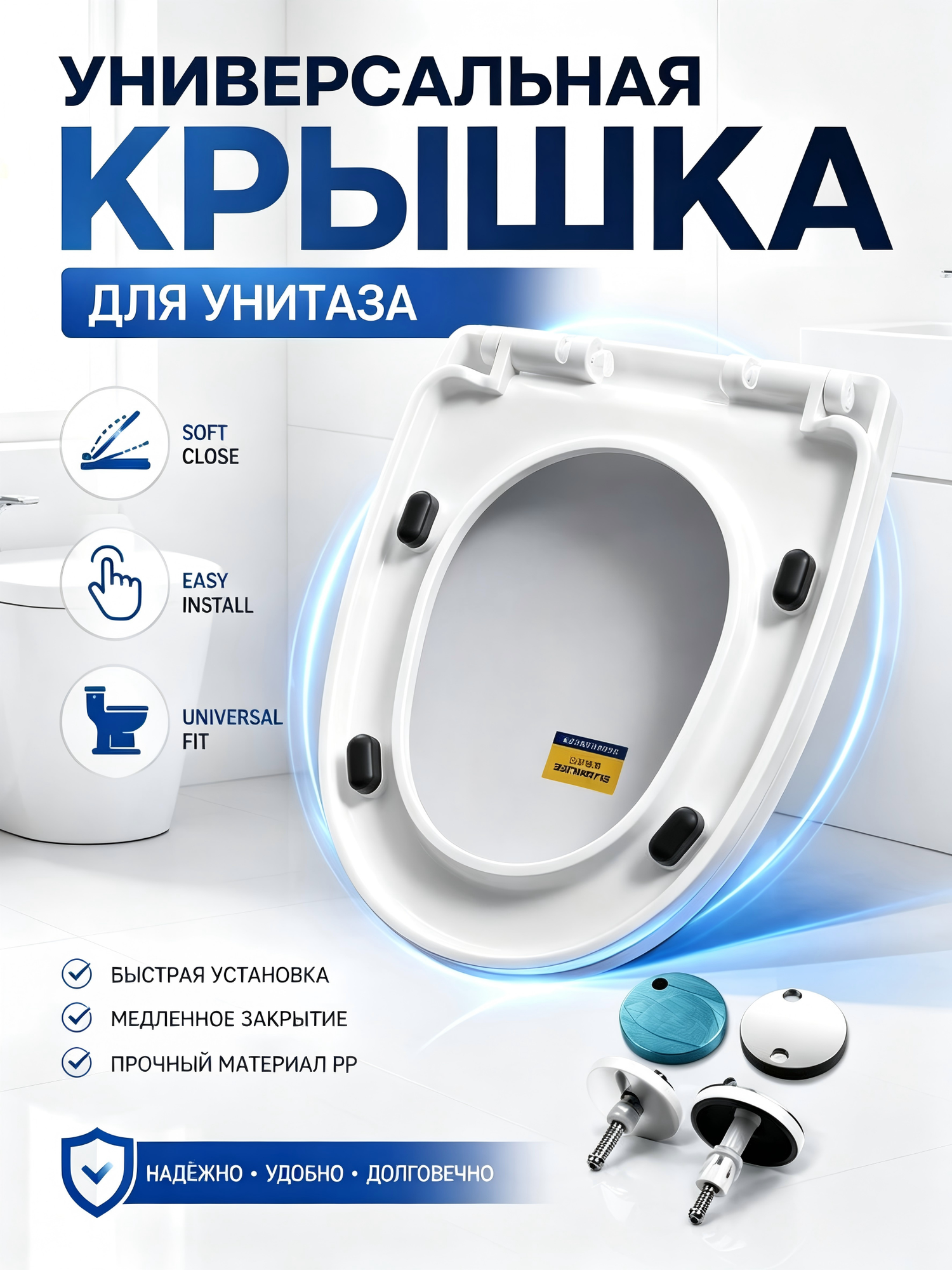Крышка для унитаза Soft Close, с микролифтом, легкая установка, PP пластик
