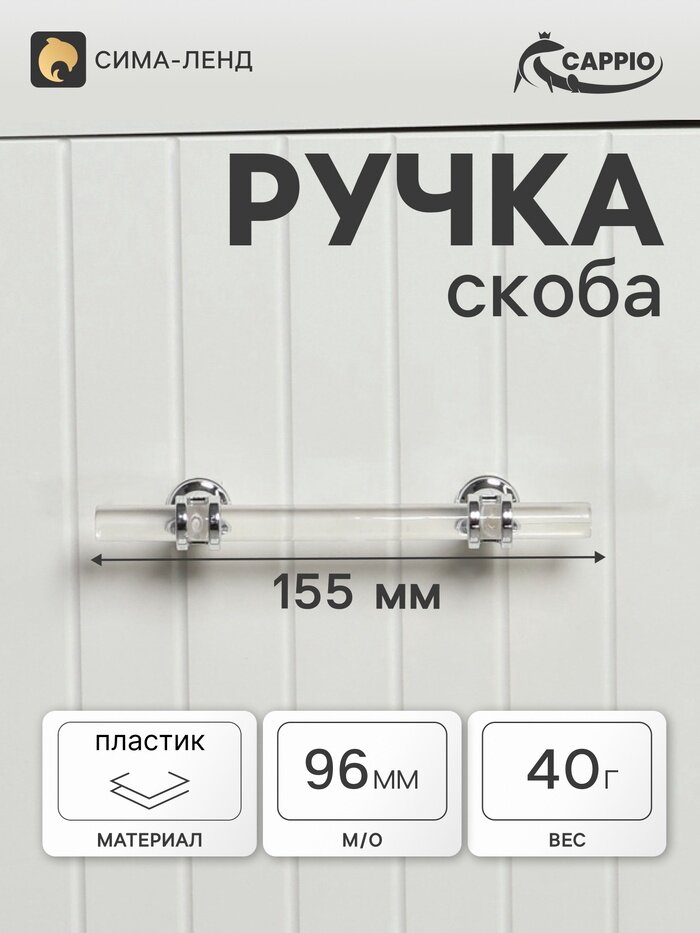 Ручка-скоба CAPPIO PK106, м/о 96 мм, d=12 мм, пластик, цвет прозрачный/хром