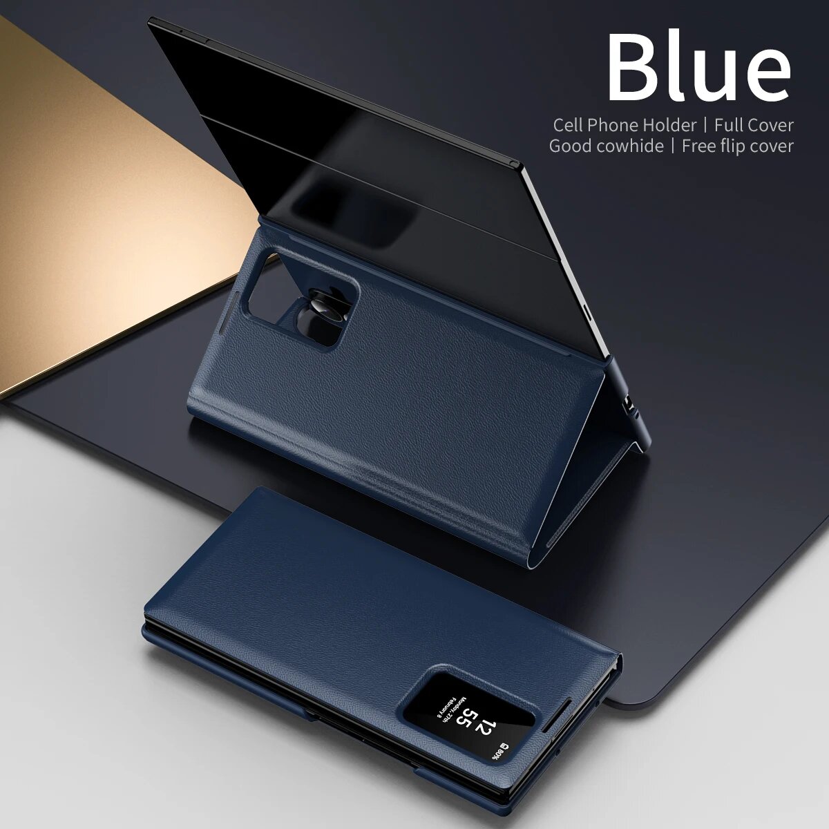 Чехол для Samsung Galaxy Z TriFold, роскошный защитный чехол из искусственной кожи с подставкой blue