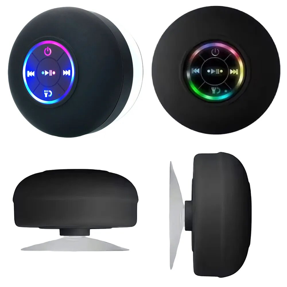 Водонепроницаемая Bluetooth-колонка с LED-подсветкой и присоской для ванной