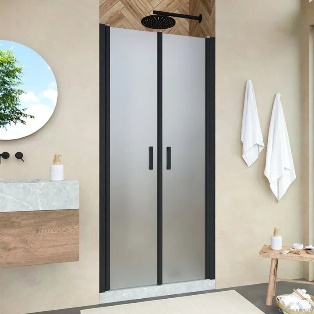 Душевая дверь в нишу Vegas Glass E2P Novo 70 02М 10 профиль черный матовый, стекло сатин