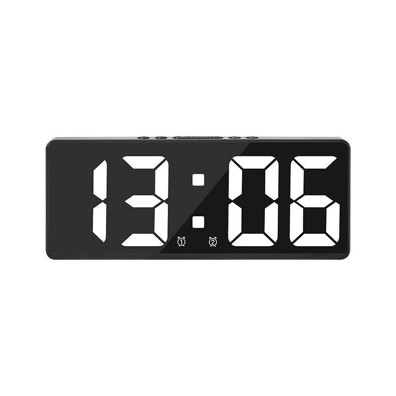 Simple modern led digital clock with alarm and date functions for nightstand or office desk, black white