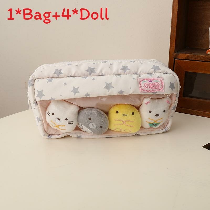 Pencil bag star pattern cute girl large capacity student organizer white stars
