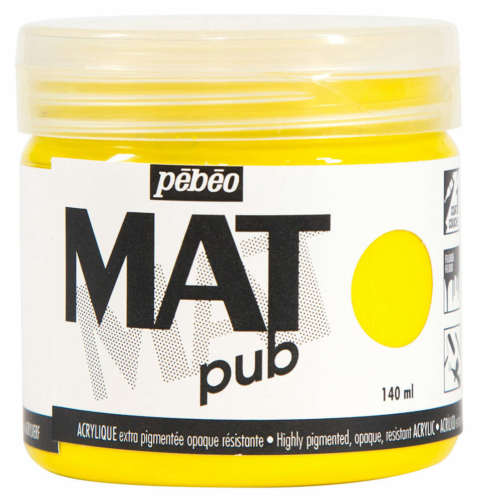 Краска акриловая Pebeo экстра матовая, Mat pub №2 140 мл, цвет желтый основной