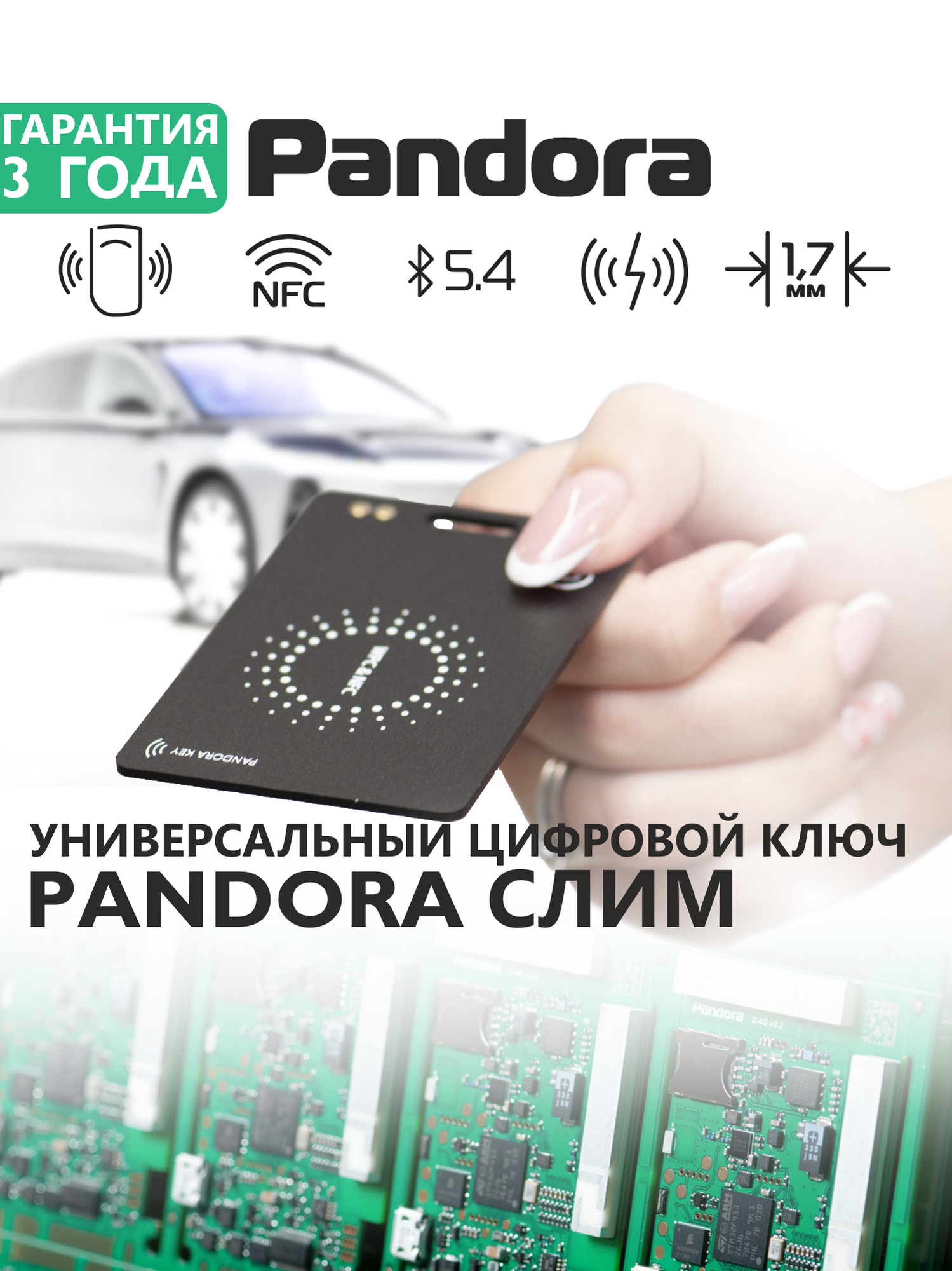Карта-метка Pandora Слим: универсальный цифровой ключ. NFC, Bluetooth 5.4, беспроводная зарядка