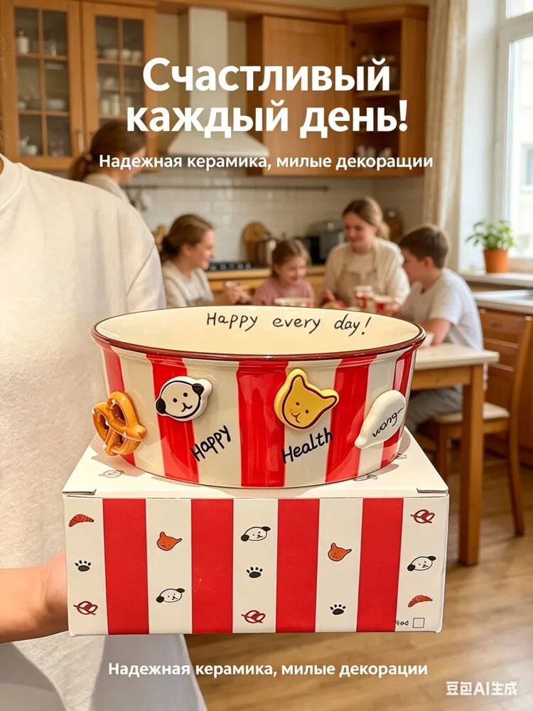 Салатник "Пуговицы, щенки, керамические тарелки." 780 мл 1 шт белый