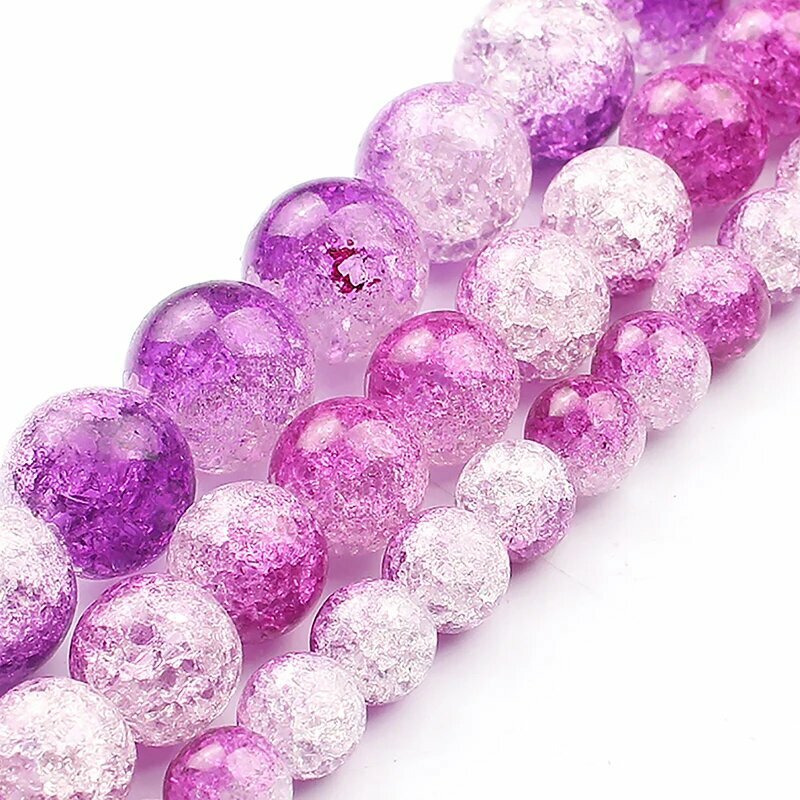 Многоцветные снежно-треснутые кварцевые бусины 6/8/10 мм 8mm 46pcs, Мульти, white purple