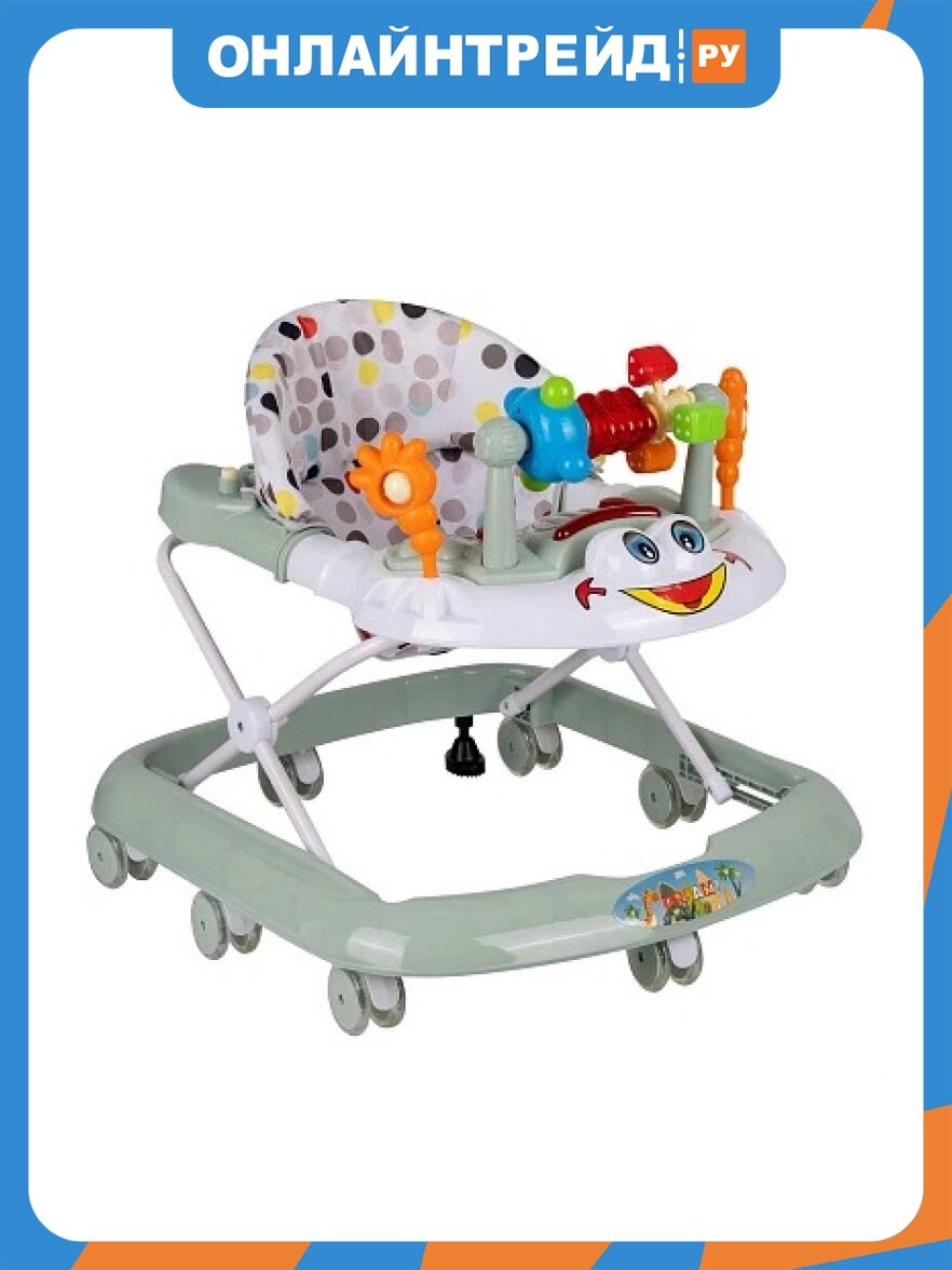 Ходунки Indigo Игротека C 8 силиконовых колес, музыка, свет, стопоры оливковый