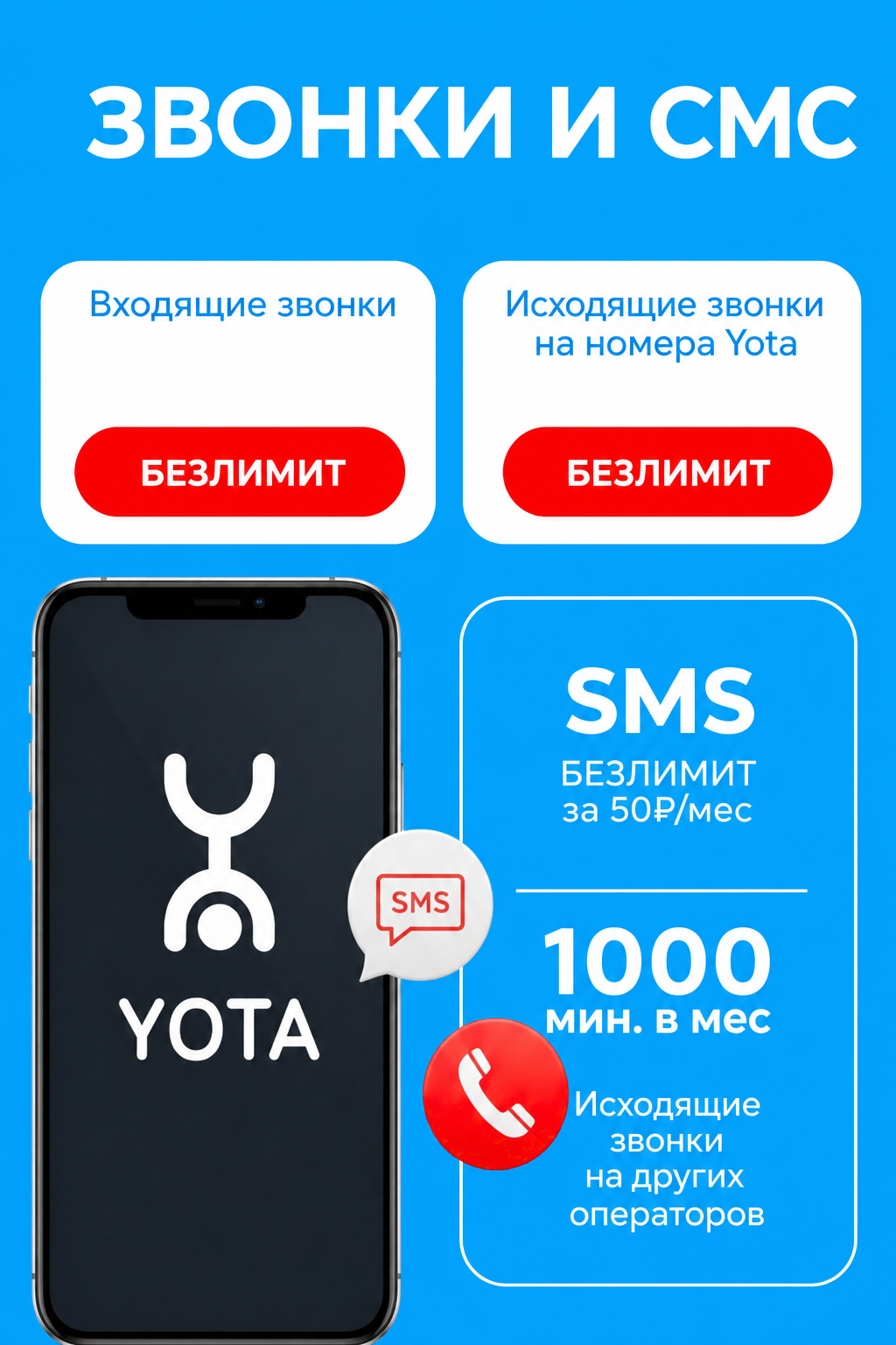 Sim-карта Yota "Проще", безлимитный интернет, 1000 мин, 500 руб./мес, для телефонов и планшетов — фото 1