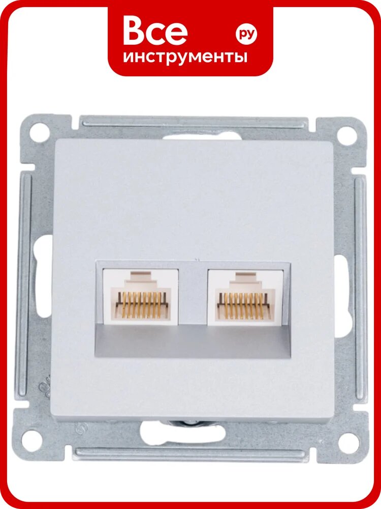 Розетка компьютерная двойная Systeme Electric AtlasDesign, RJ45 + RJ45, 5e, механизм, Алюминий ATN000385