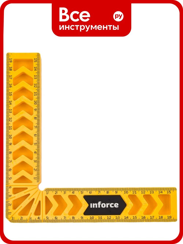 Прижимной угольник Inforce из полимера, 200х200, столярный с двойной шкалой и разметкой краской из ABS пластика
