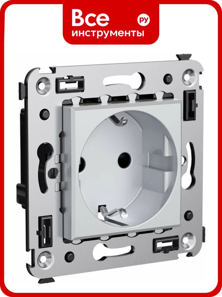 Розетка DKC, Avanti, закаленная сталь, с защитными шторками, в стену, 2PE 4404003