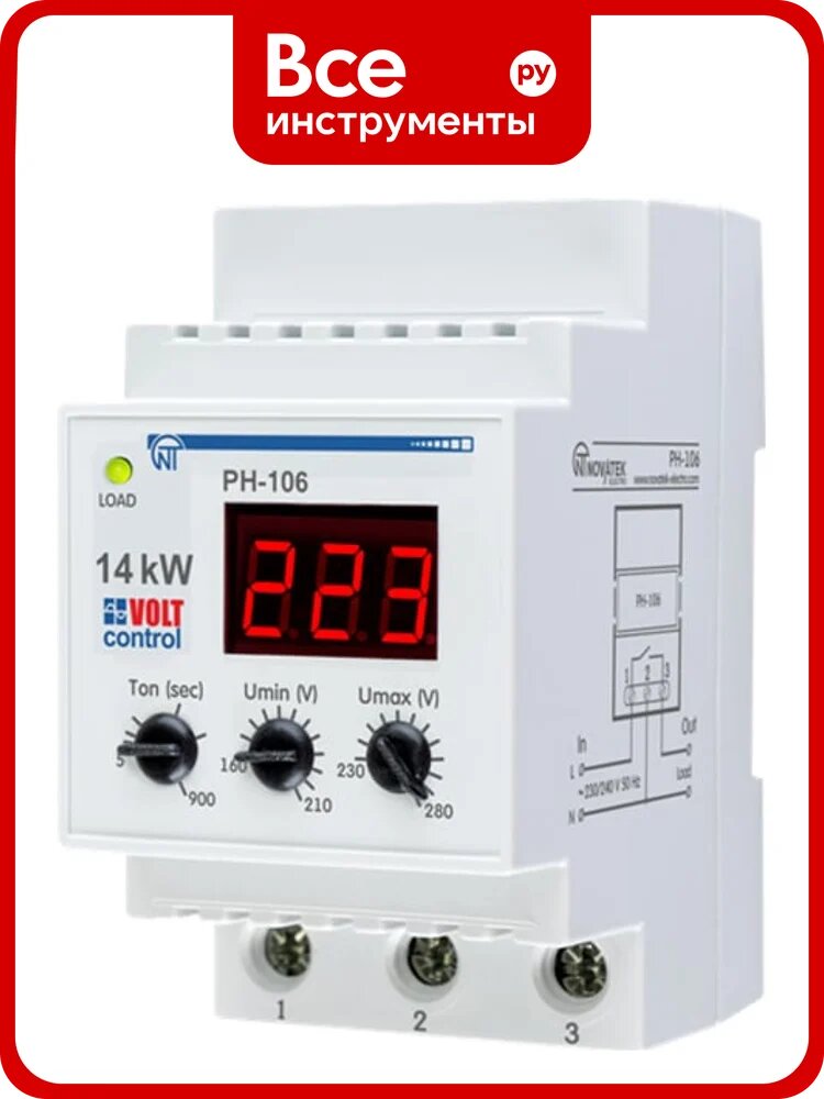 Реле напряжения Новатек-Электро РН-106, 1 фаза, IP40, 63А, 220В