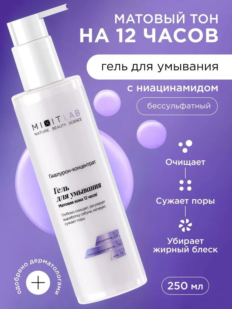 MIXIT LAB Гель для умывания лица с ниацинамидом, 250 мл миксит