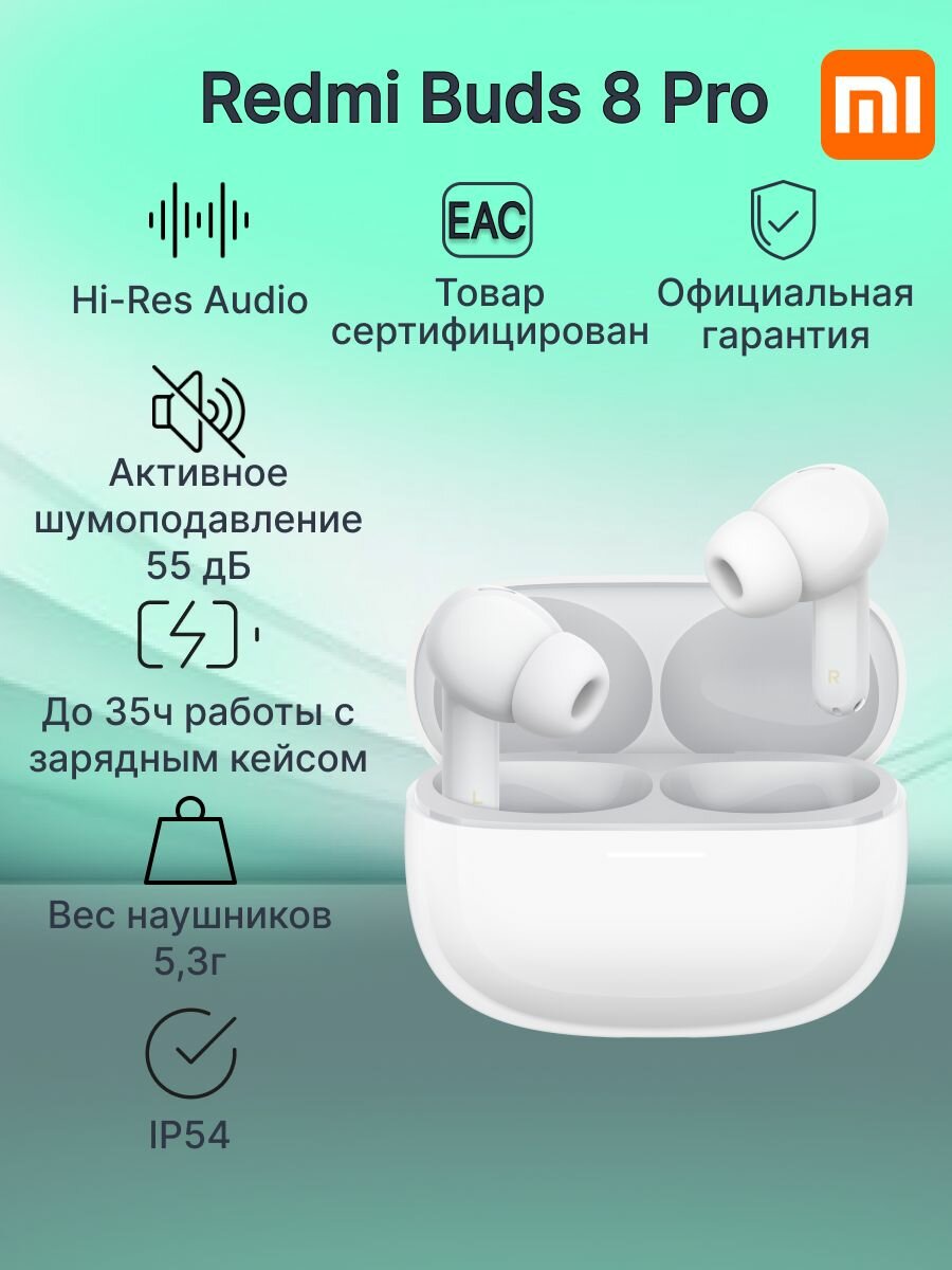Xiaomi REDMI Buds 8 Pro Беспроводные внутриканальные наушники (BHR08GJGL), белые