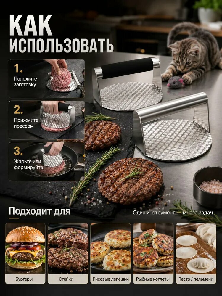 Пресс для бургеров "Стандартная модель 14 см", цельный, чешуйчатый узор — фото 1