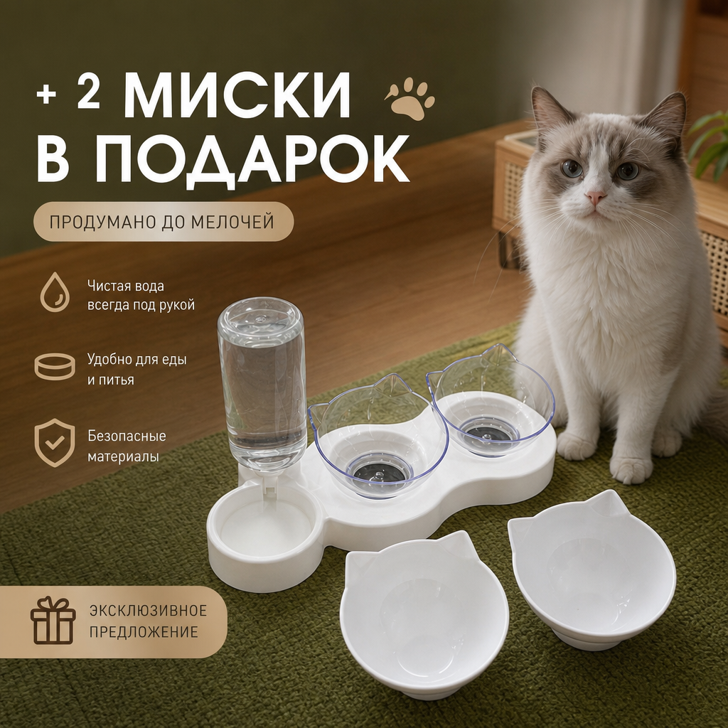Автоматическая поилка-фонтан для питомцев, белый