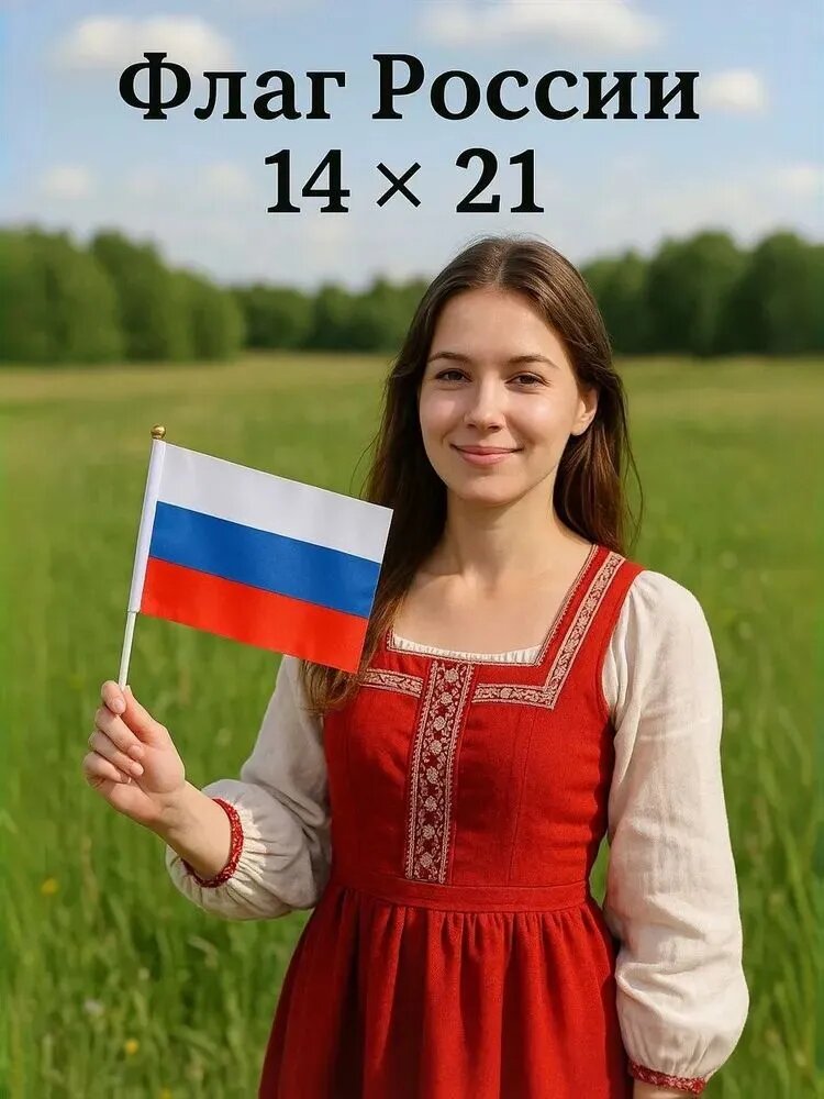 Флаг России / 21х14 см / Флагшток 30 см / Полиэфирный шелк
