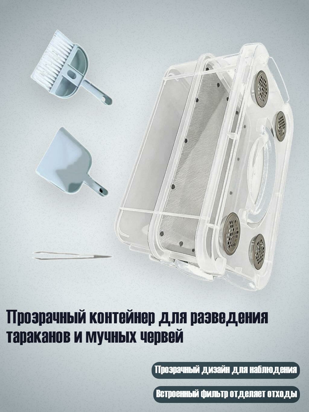 Прозрачный контейнер для разведения тараканов и мучных червей, 2