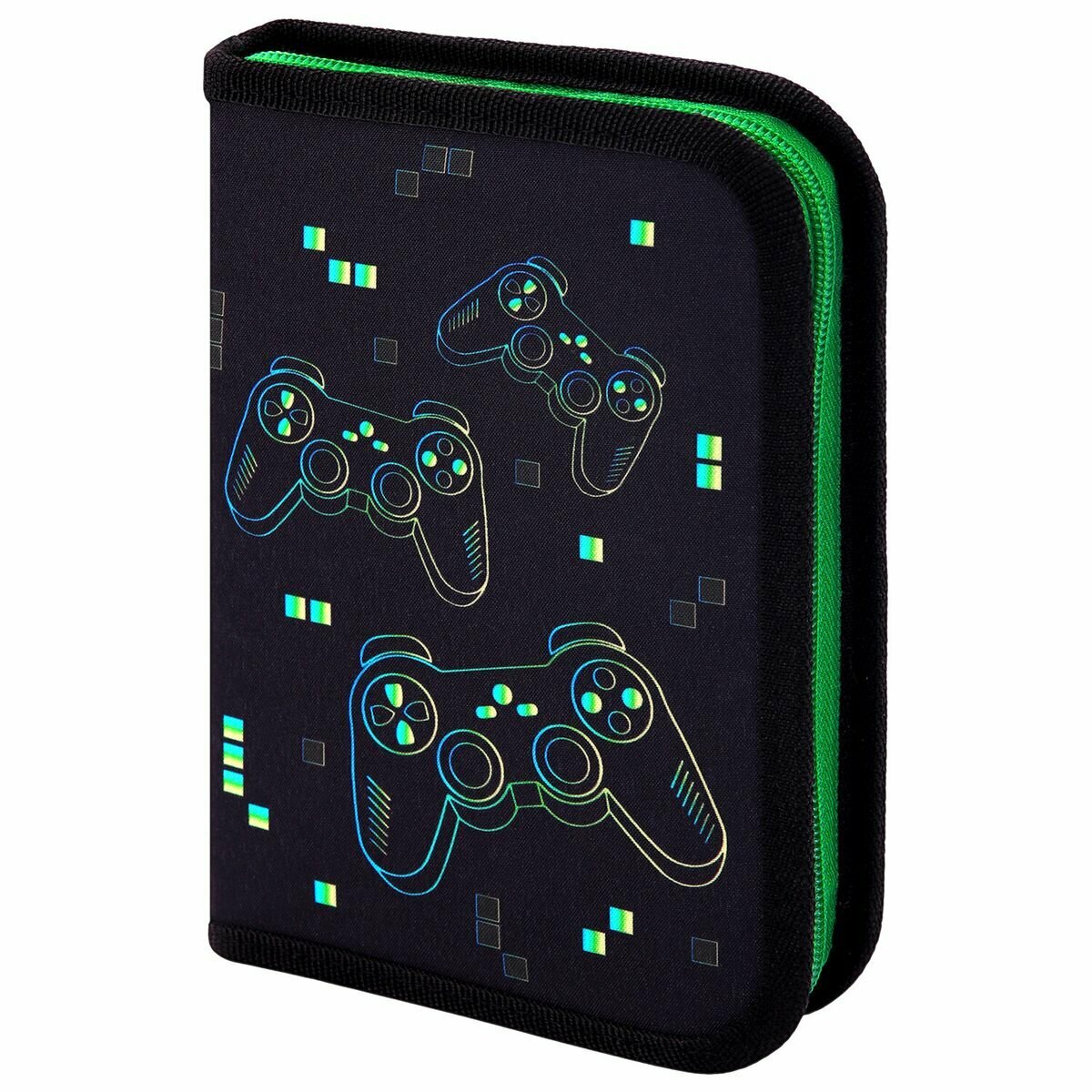 Пенал школьный 1 отделение Brauberg "Pixel gamepad", 1 откидная планка, с наполнением, 24 предмета, 21х14см (274619)