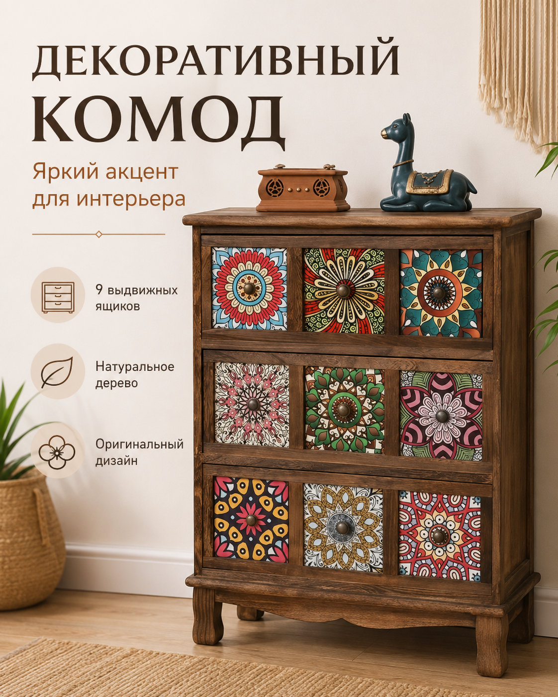 Комод ASDF, 3 ящика, классический стиль, 61 см x 30 см x 80 см
