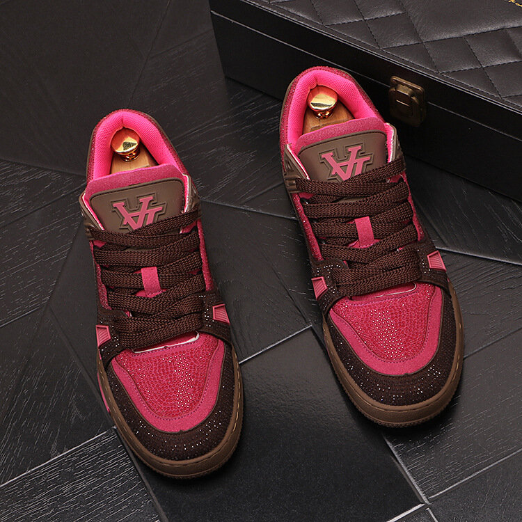 JYL Мужские кеды Для модников Блестящие Универсальные Кожа/Pink brownInner height increase