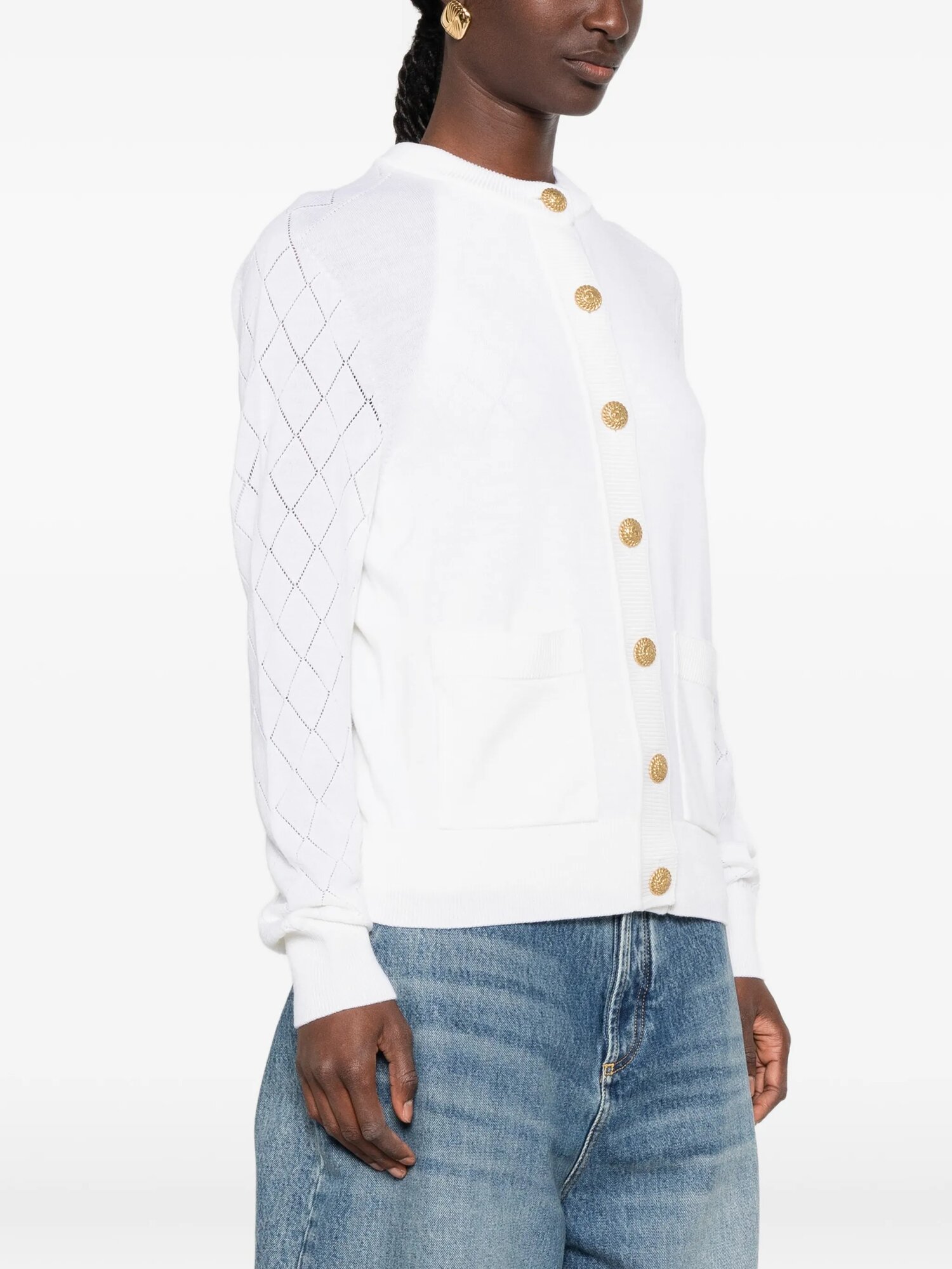 Кардиган BALMAIN Long-sleeves cardigan, размер 38, бежевый/белый — фото 1