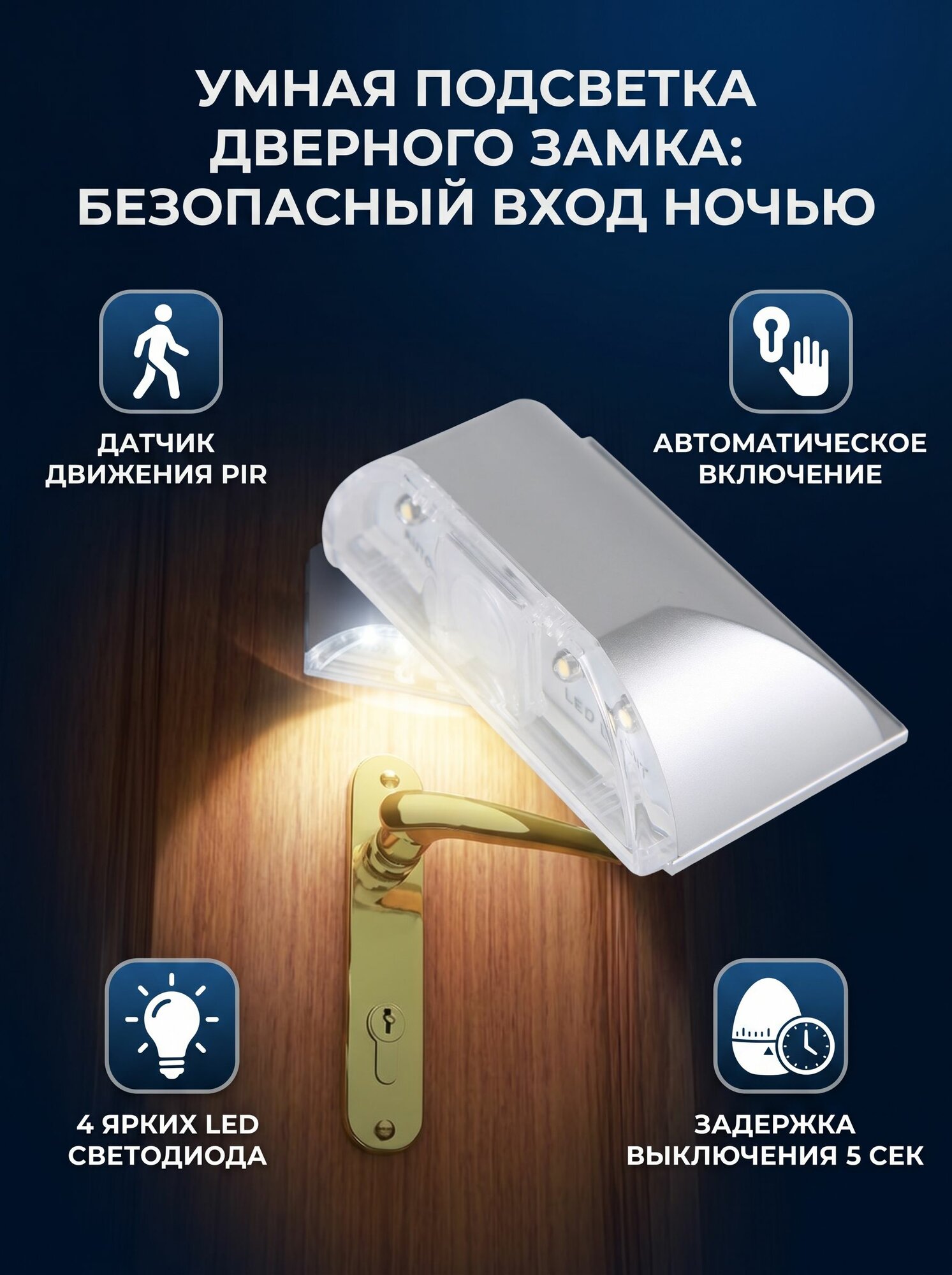 Датчик движения PIR 4 светодиода, автоматический, для двери 4-х светодиодный автоматический PIR