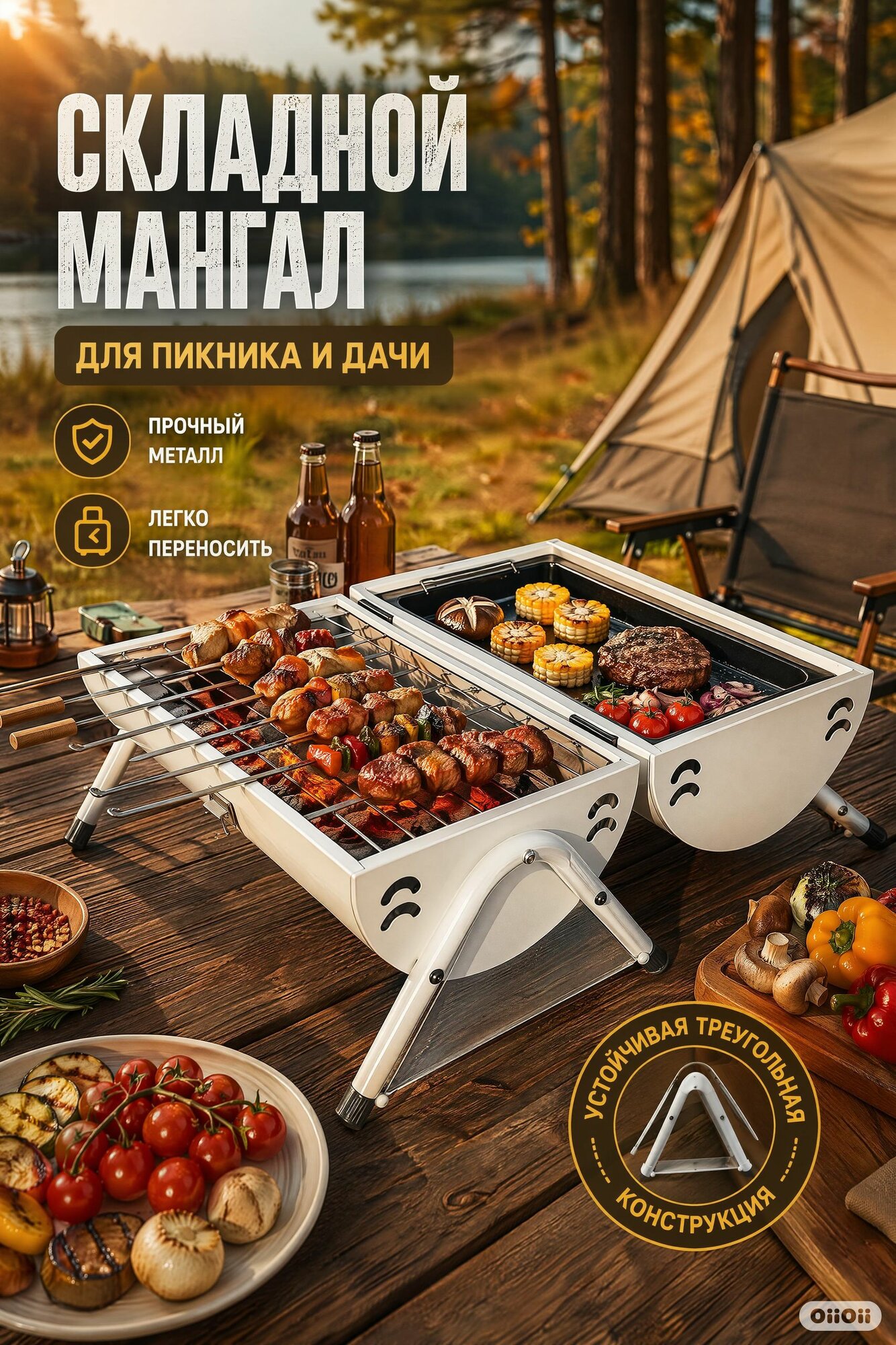 Складной мангал "Пикник", переносной, нержавеющая сталь, белый