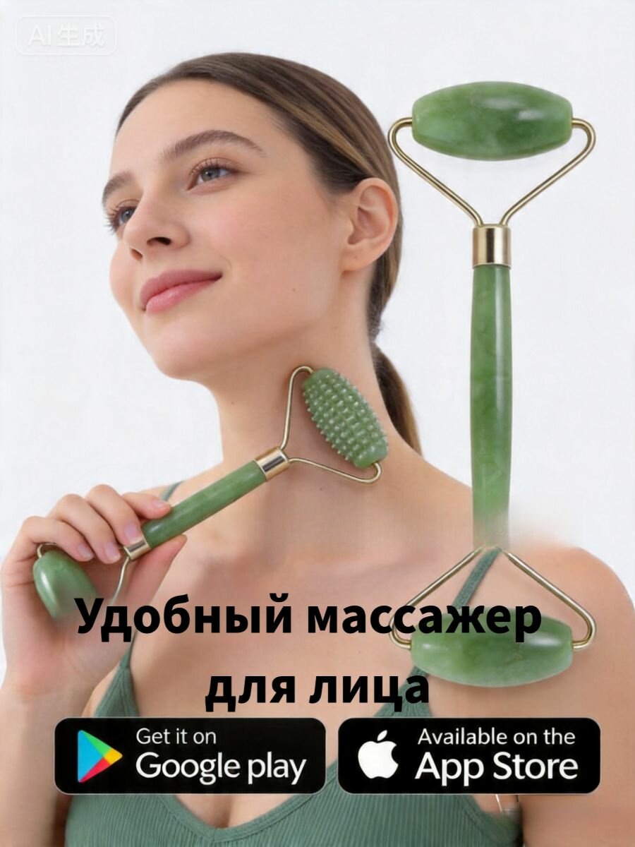 Двусторонний роликовый массажер для лица из нефрита, ролик для массажа лица и шеи