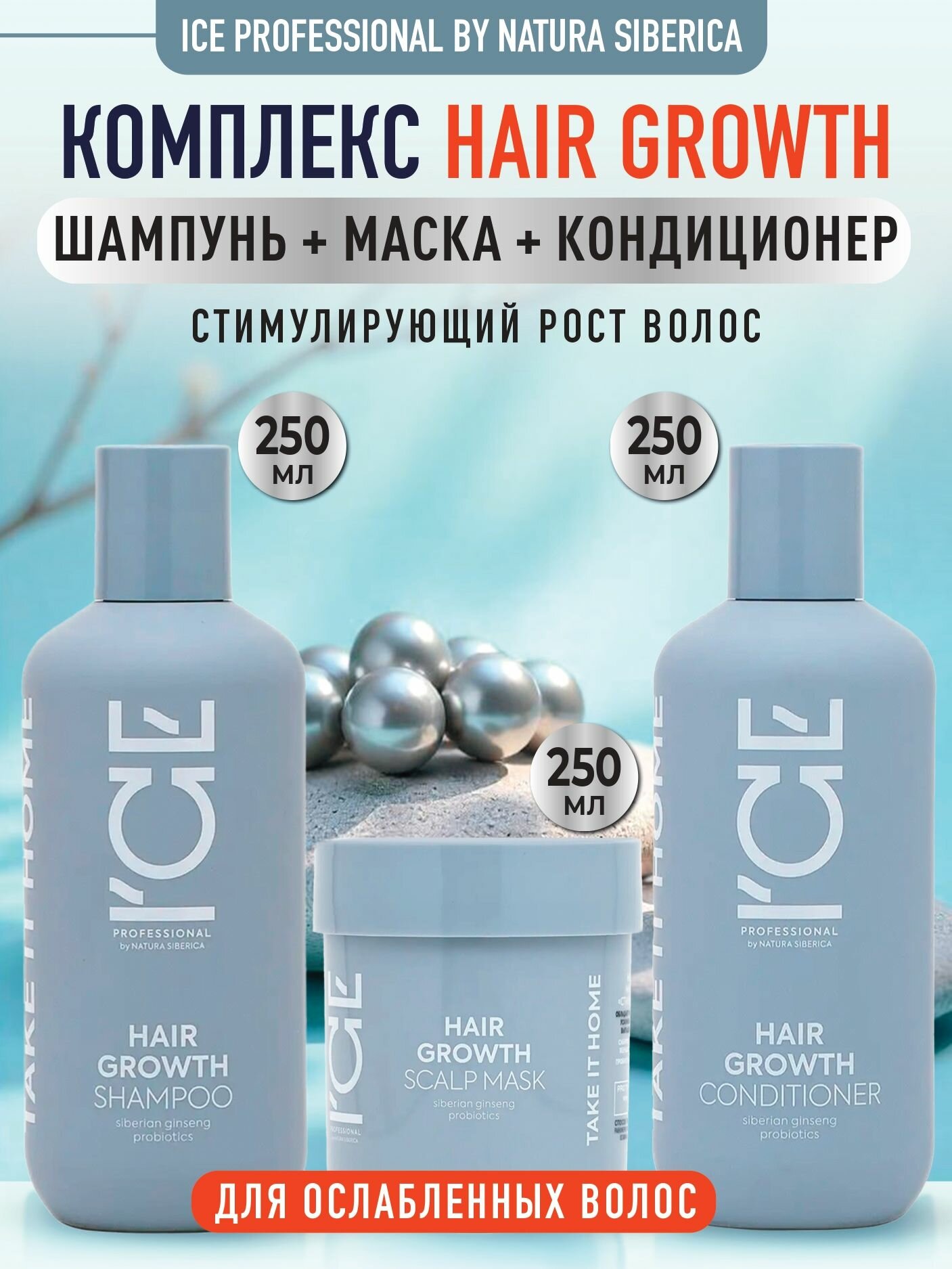 ICE by NATURA SIBERICA take it home Набор для волос "Стимулирующая рост волос" Hair Growth, 700 мл объем 700 мл для стимуляции роста волос