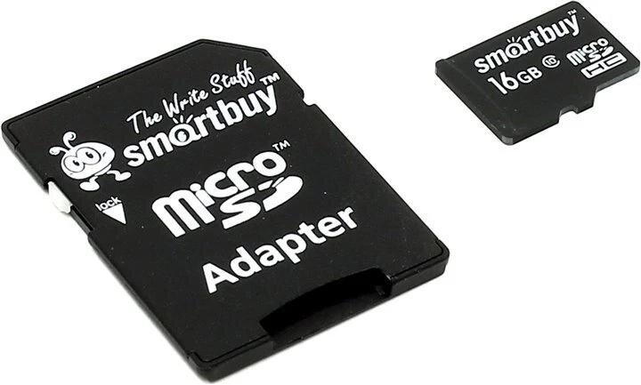 Micro SDHC карта памяти Smartbuy 16GB Class 10 UHS-I (с адаптером SD) SB16GBSDCL10-01