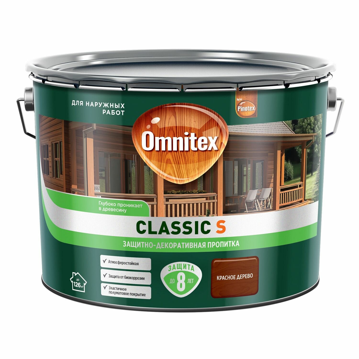 Защитно-декоративная пропитка Omnitex Classic S Красное дерево 9л