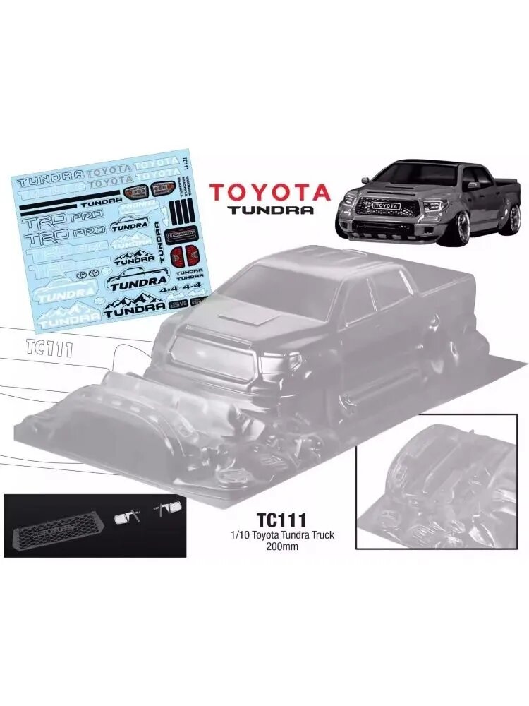 Аутентичный кузов 1/10 Toyota Tundra из поликарбоната (ширина 200 мм, колесная база 260 мм) с фарами