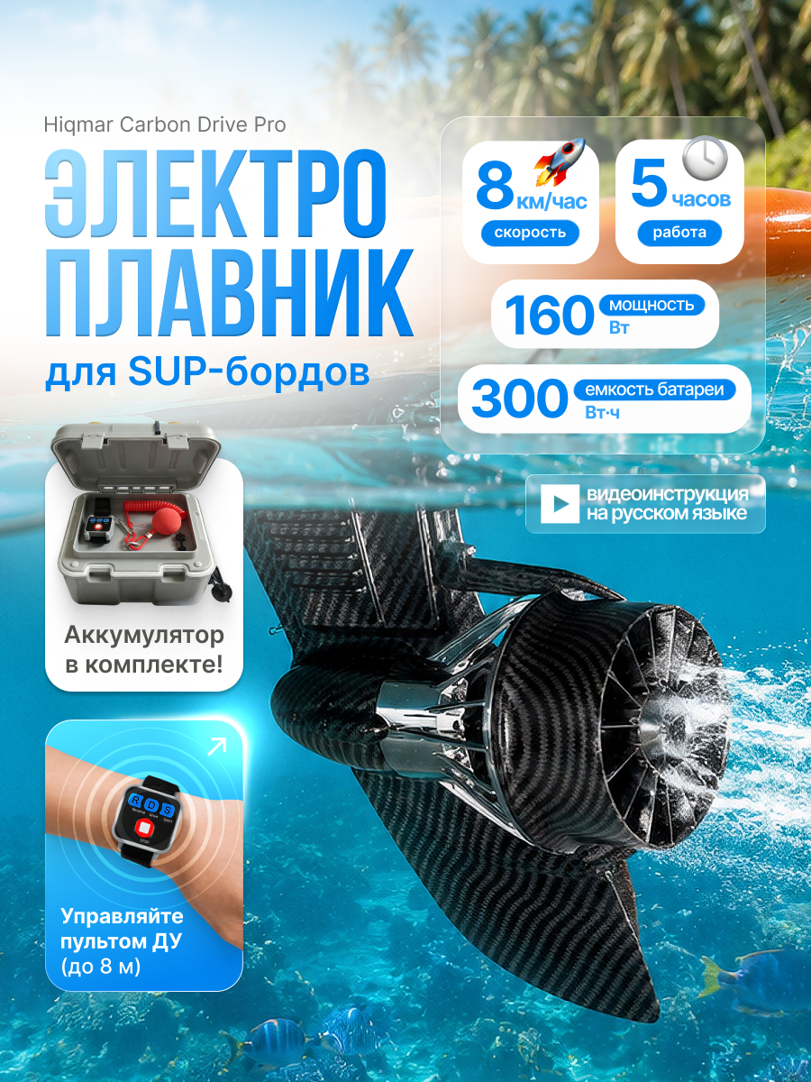 Электрический плавник для сапборда Hiqmar Carbon Drive Pro 288Wh (EP18Li)