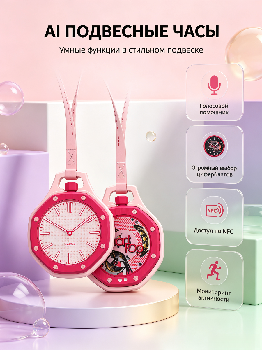 Часы-кулоны Swatch Smart Pop, кожаный шнурок, NFC, Bluetooth, аккумулятор 200 мАч