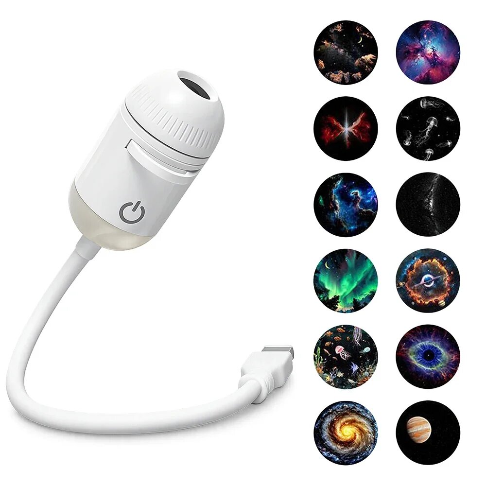 USB LED-проектор для создания атмосферы 2-в-1 Белый, 12 Slide-A