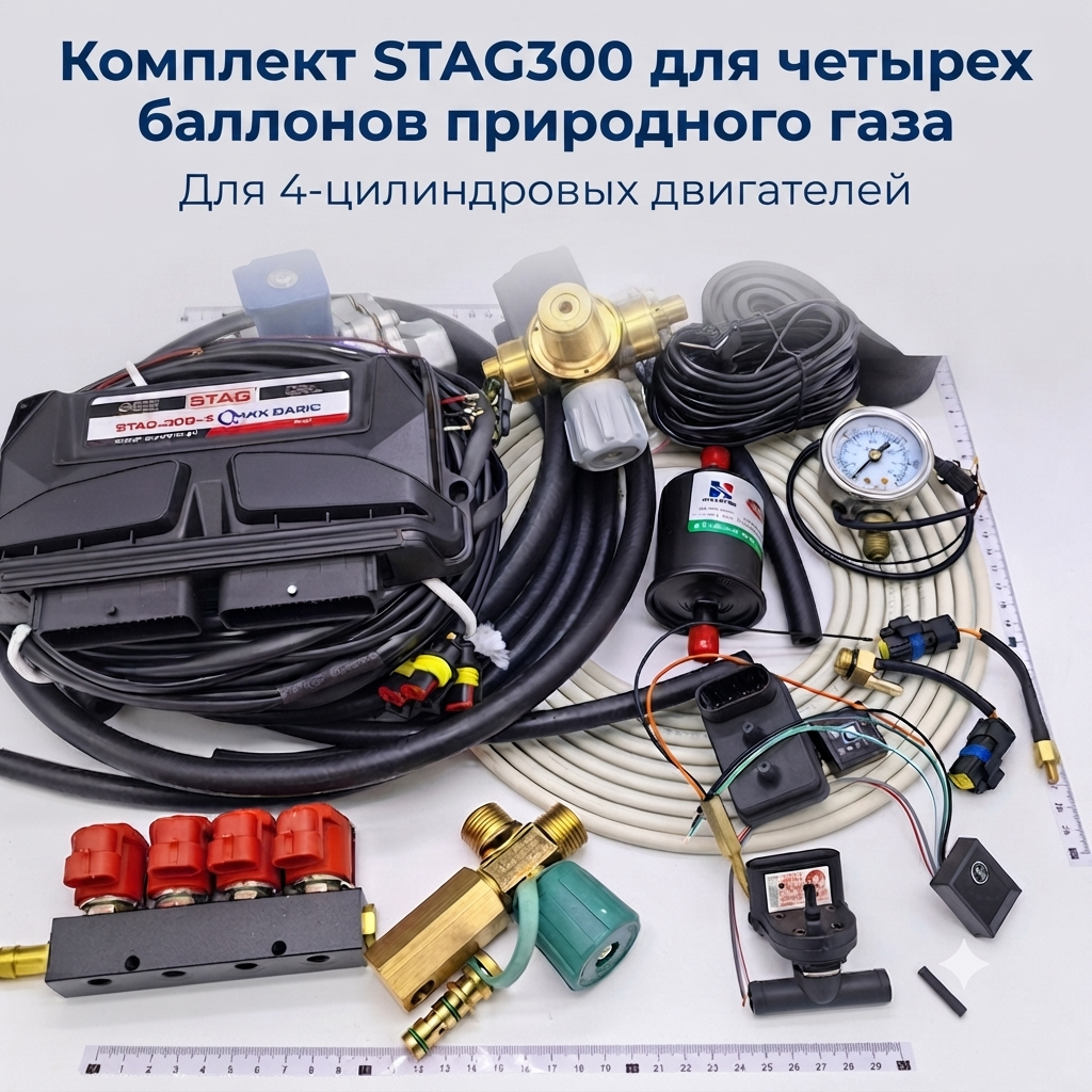 Комплект ГБО STAG-300 MAX BASIC на 4 цилиндра для природного газа CNG, полный подкапотный набор