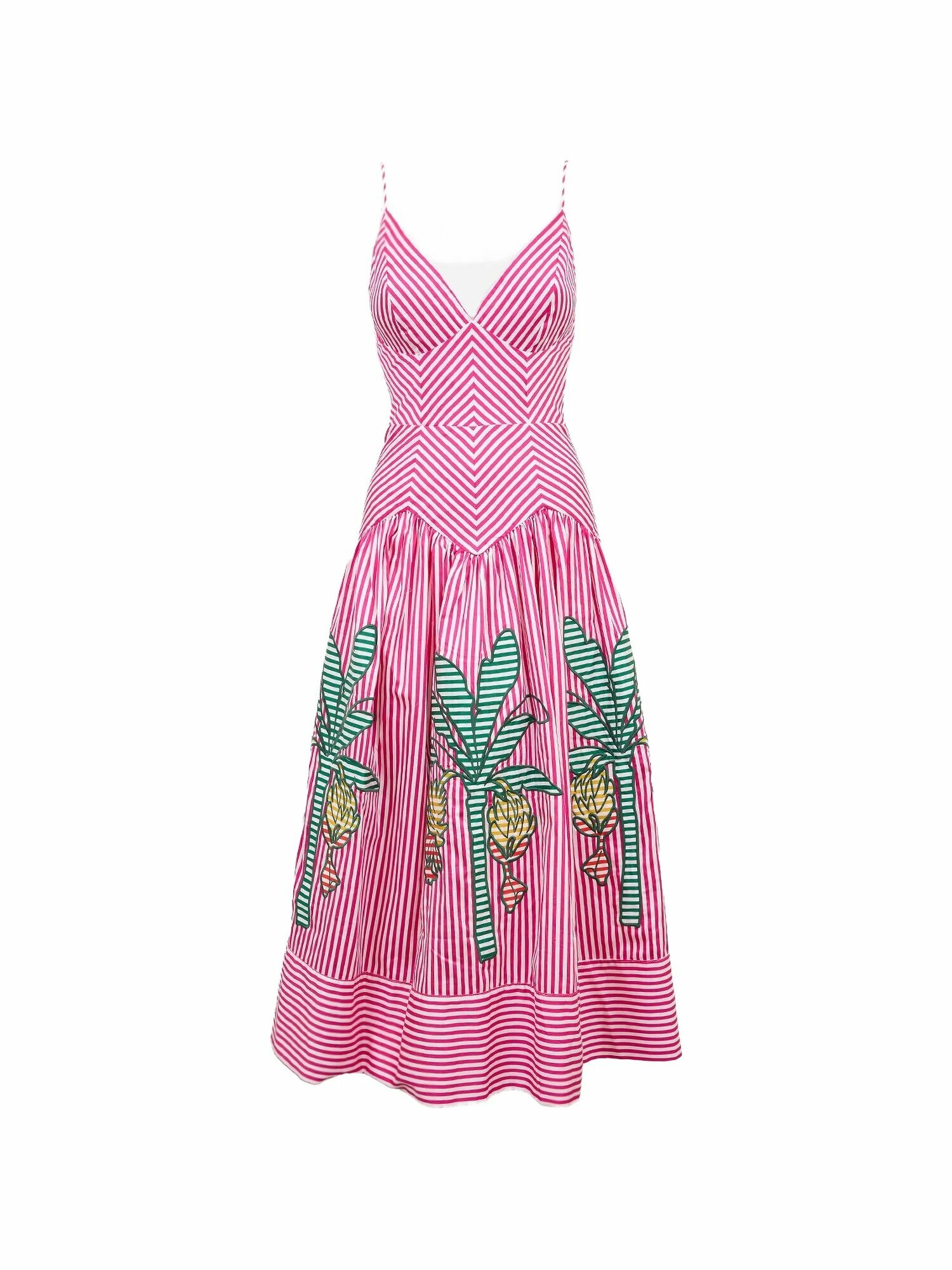 Платье Palm tree-embroidered striped midi dress