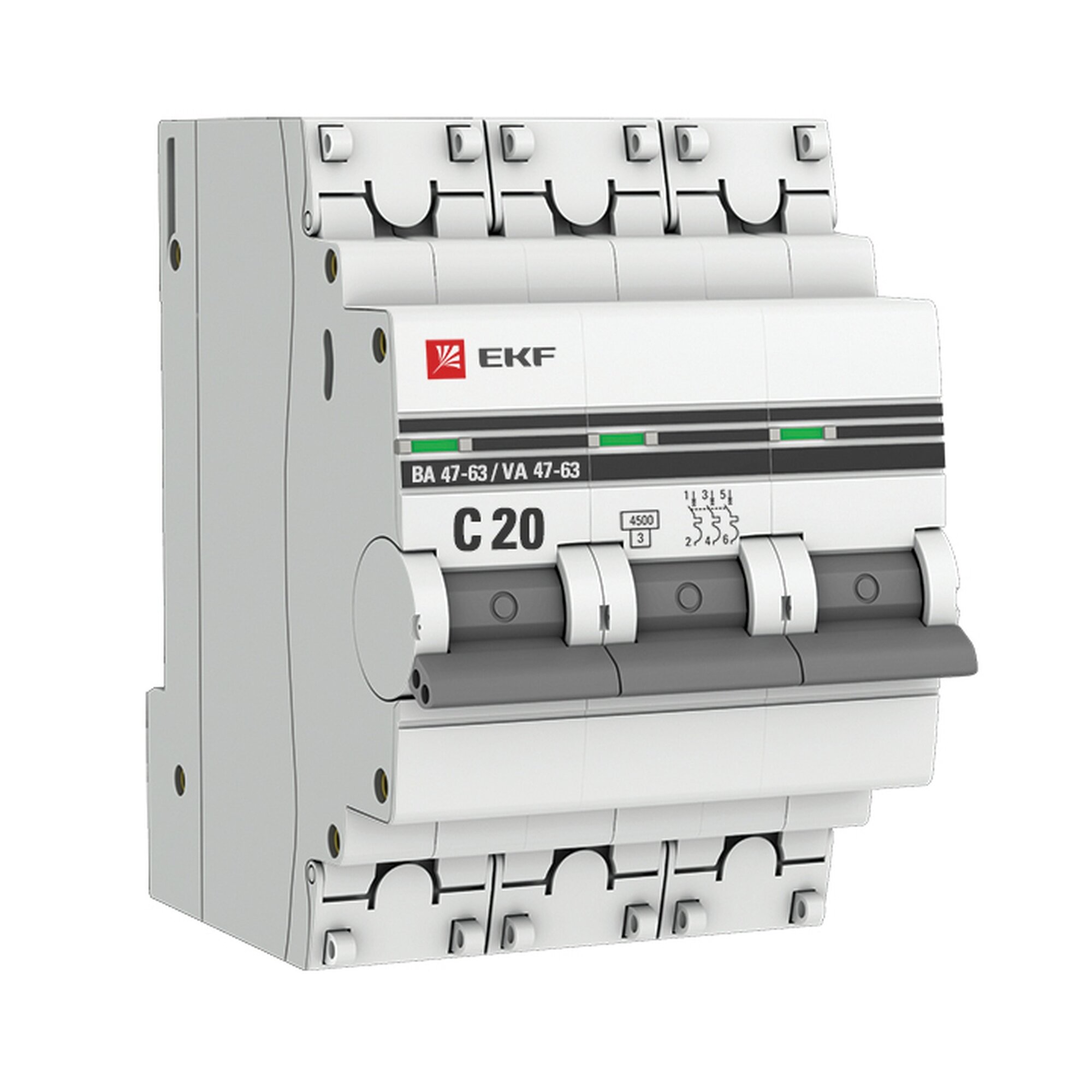 Автоматический выключатель EKF PROxima 3P 20А (C) 4.5кА, mcb4763-3-20C-pro