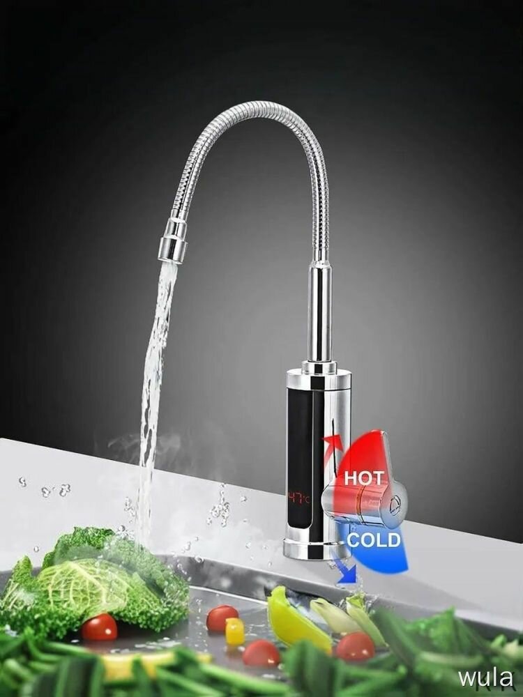 Смеситель с подогревом воды LED- гибкий излив 3000 Вт для кухни и ванной Кран с нагревом
