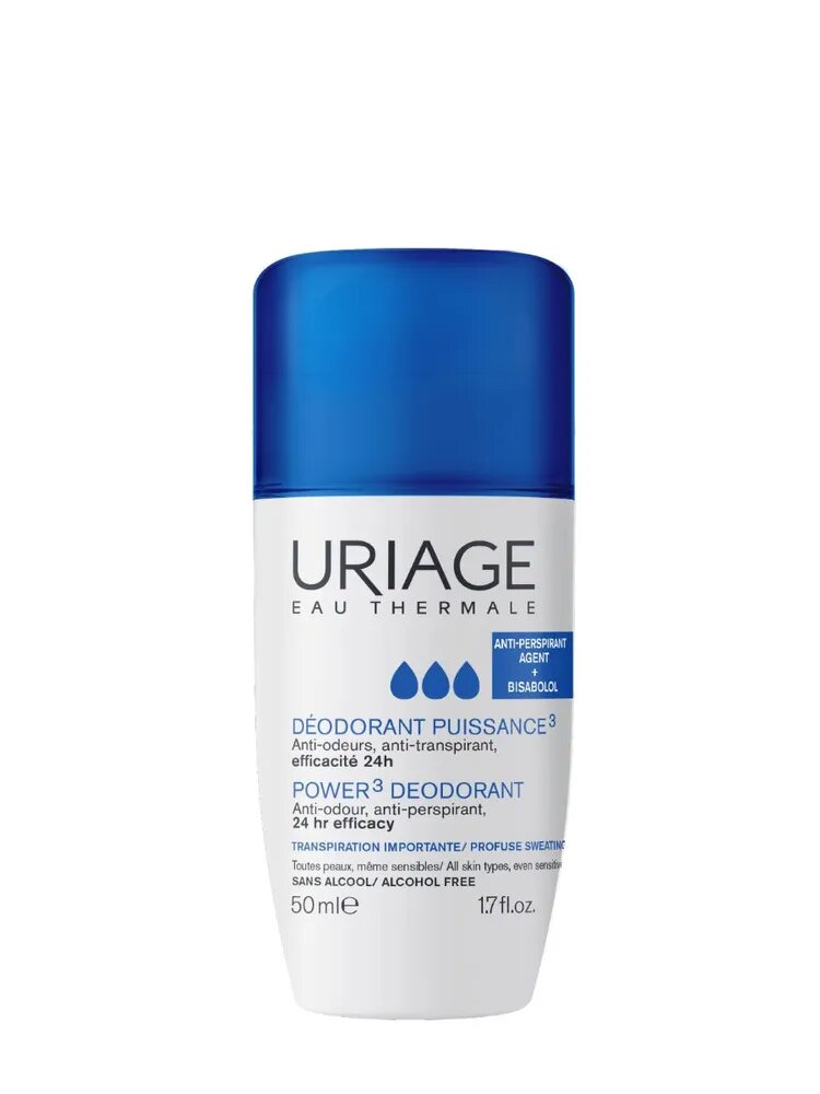 Uriage Дезодорант тройного действия для чувствительной кожи Power3 Deodorant, Роликовый, 50 мл
