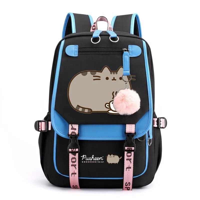 Pusheen Рюкзак для девочек, школьный, вместительный, прочный, голубой — фото 1
