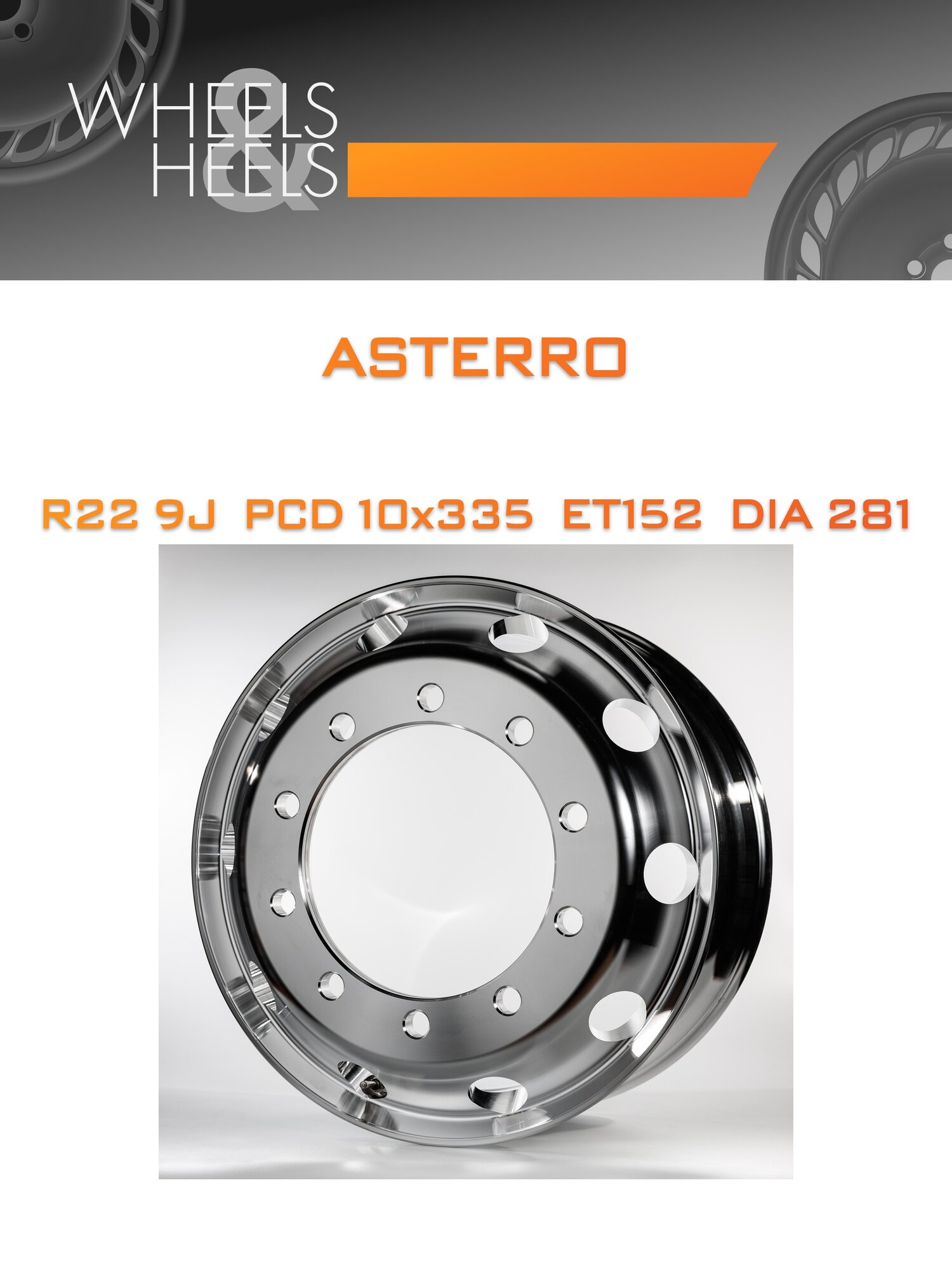 Диск автомобильный стальной Asterro 22.5x9 10x335 et152 dia281 Серебристый