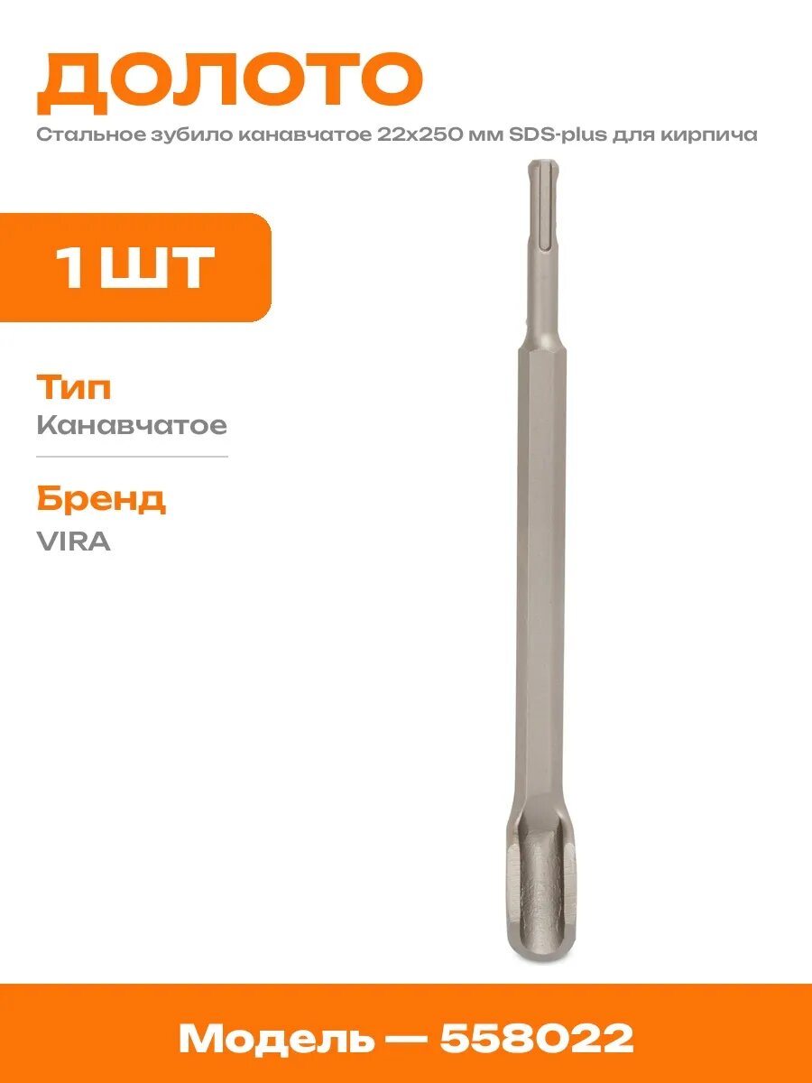 Долото канавочное SDS-plus 22х250 мм зубило для перфоратора