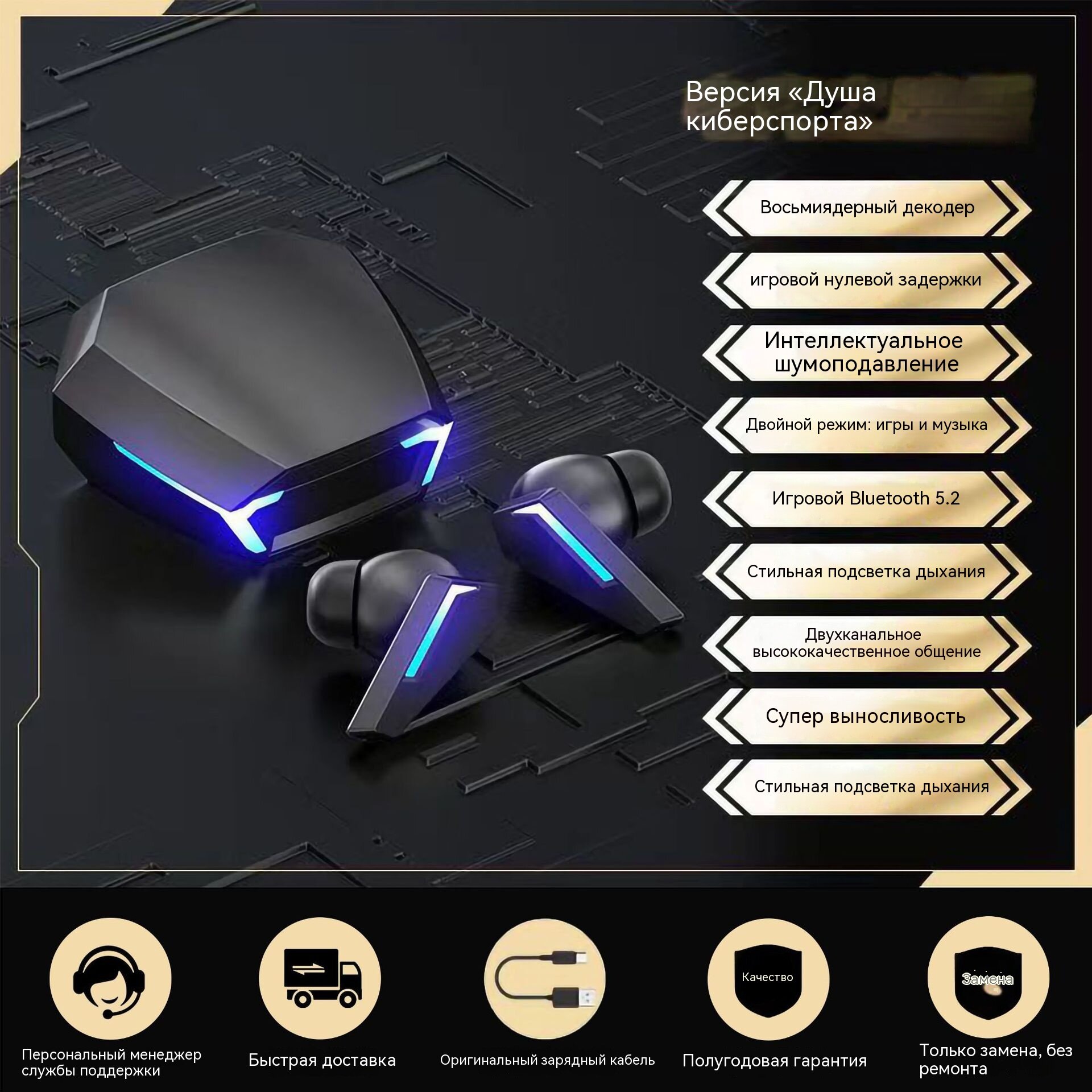 Беспроводные TWS-наушники POLVCDG M10 игровые черные