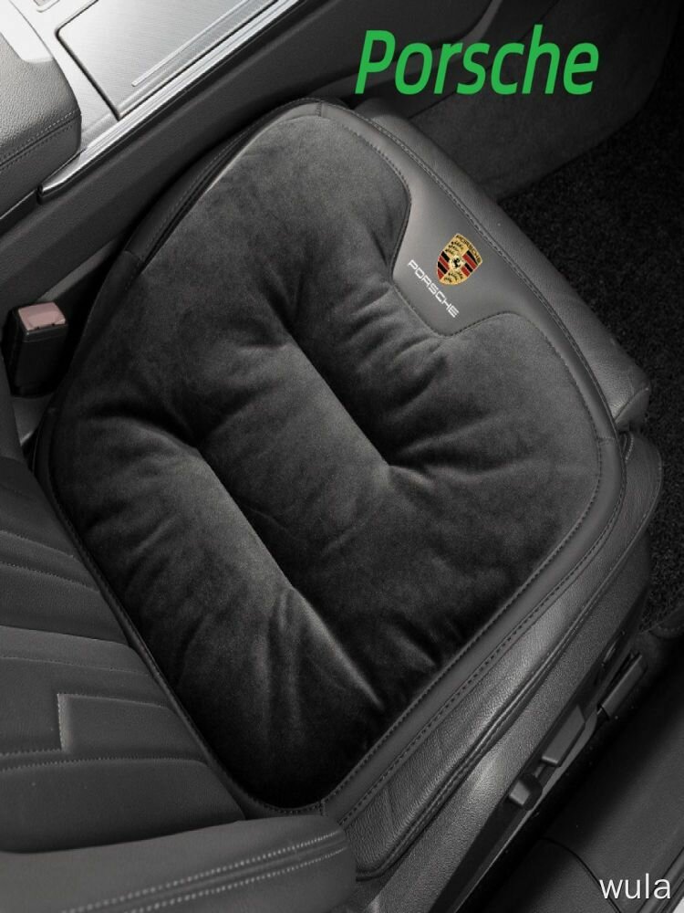 Подушка автомобильная Porsche, бархат, черная, 1 шт, для сиденья автомобиля, комфорт