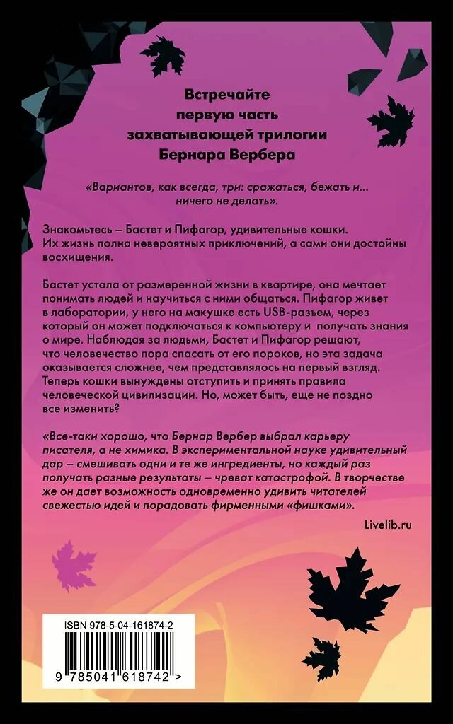 Завтрашний день кошки. Бернар Вербер. Мягкая обложка. Издательство Эксмо. — фото 1