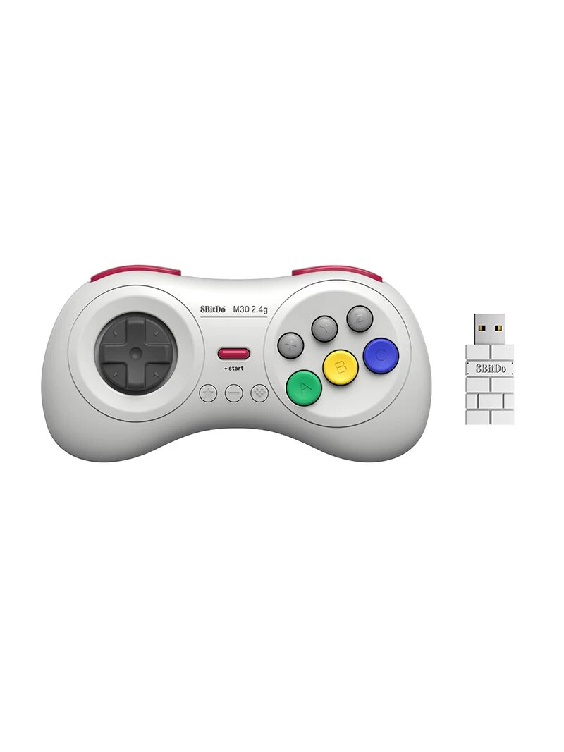 8BitDo M30 2.4G беспроводной контроллер для Sega Mega Drive Mini, 6-кнопочный, без Bluetooth, белый цвет, совместим с