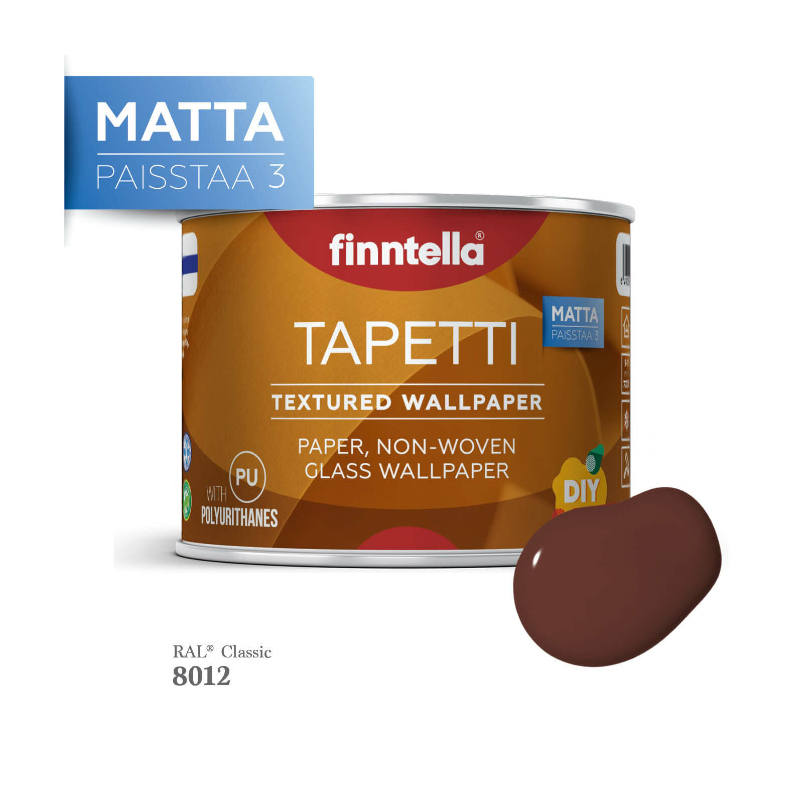 Матовая краска для обоев под окраску TAPETTI Matta FINNTELLA, Цвет RAL 8012 Красно-коричневый (Red brown), 0,45л